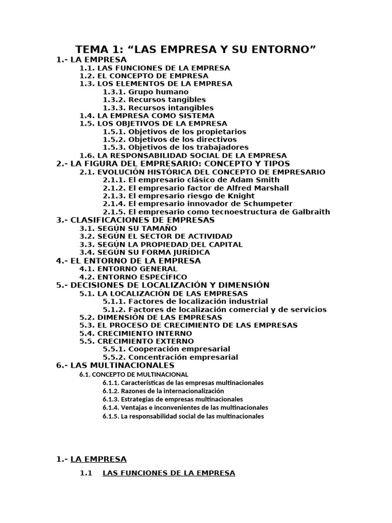 Tema 1 - La Empresa y Su Entorno | PDF