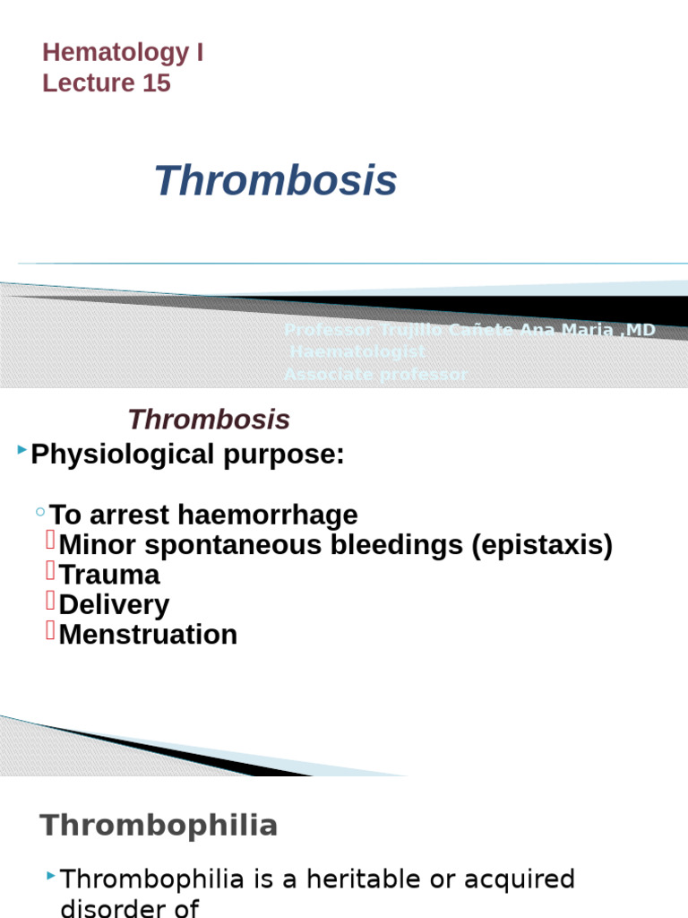 Lecture 15 Thrombosis | PDF