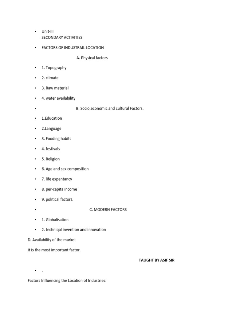 Economic Geography Unit 3 | PDF
