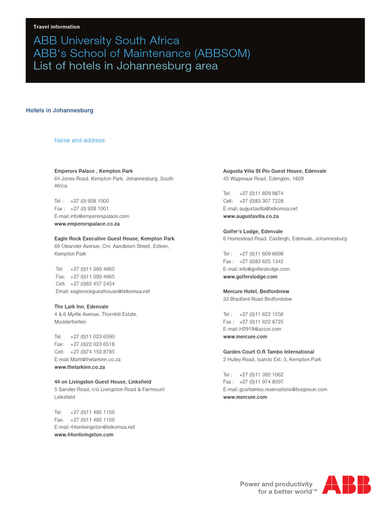 Accommodation Near Abb Za | PDF