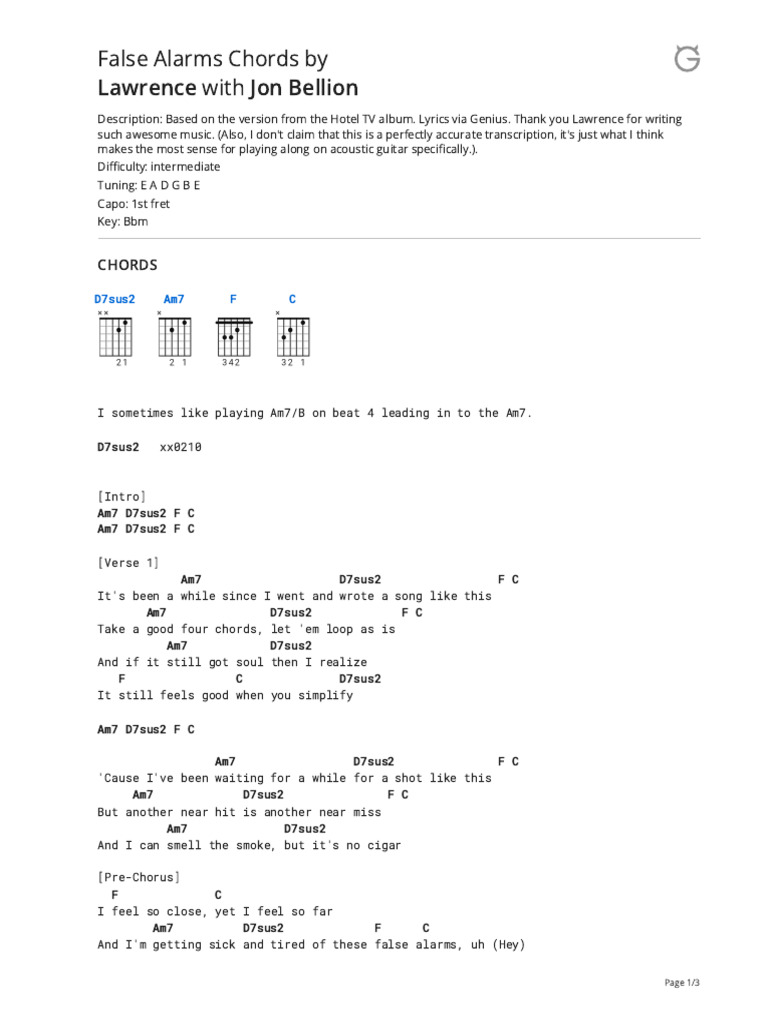 False Alarms Chords by Lawrence | PDF