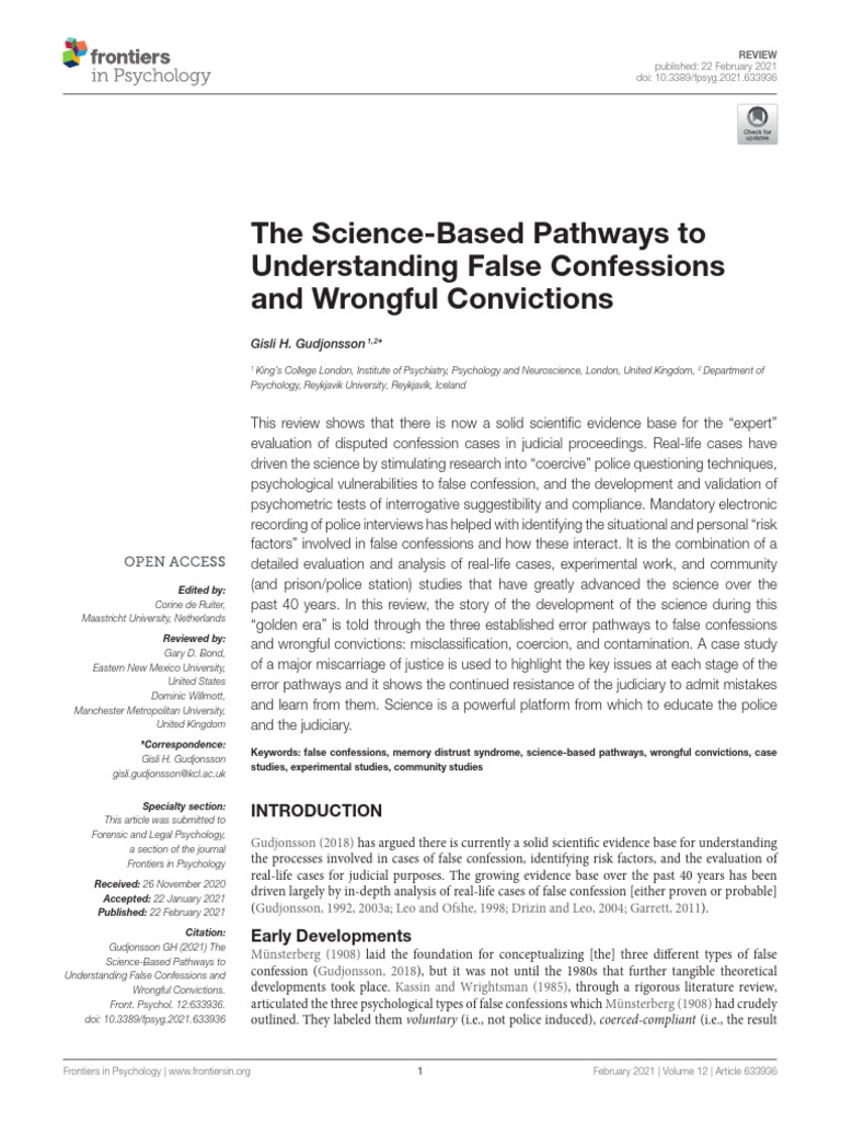 The Science-Based Pathways To Understanding False Confessions and Wrongful Convictions | PDF