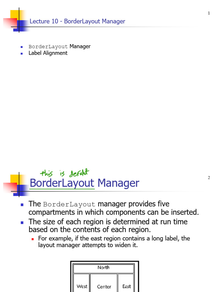 Lecture 10 - BorderLayout Manager | PDF