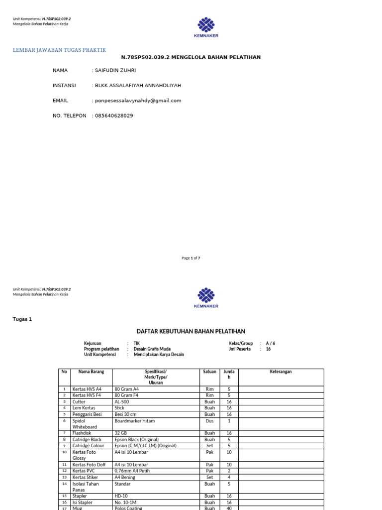 Blangko Tugas Kebutuhan Bahan-Bon-Pemakaian | PDF