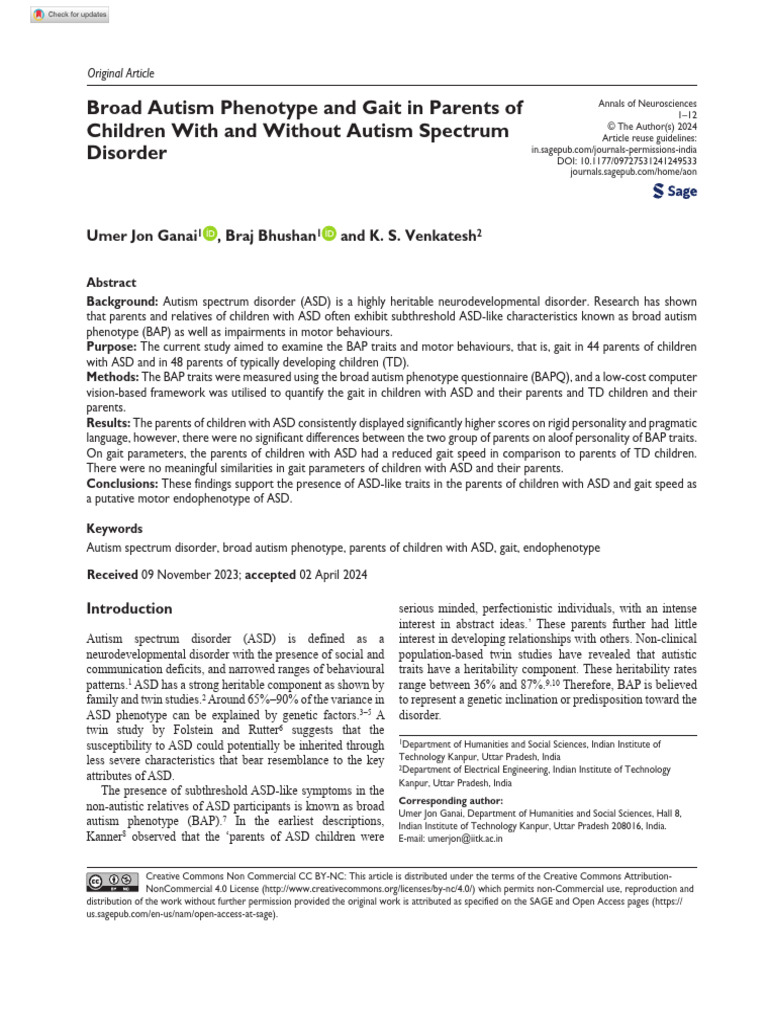 Broad Autism Phenotype and Gait Analysis | PDF | Autism Spectrum ...