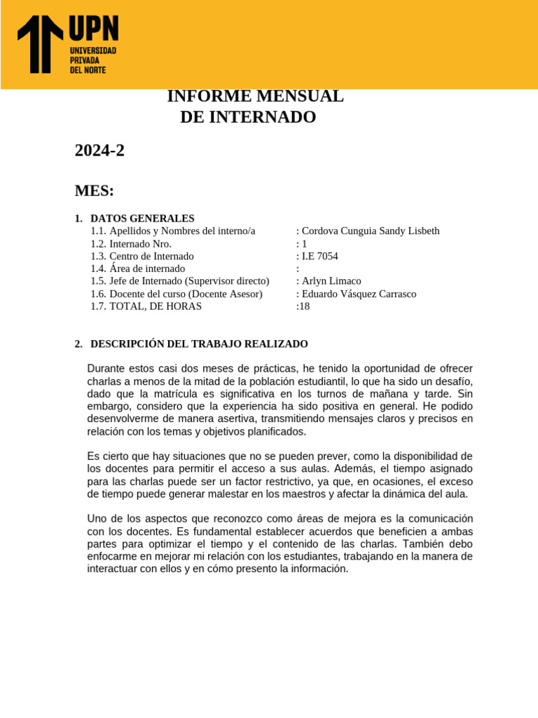 Informe Mensual (Internado) | PDF