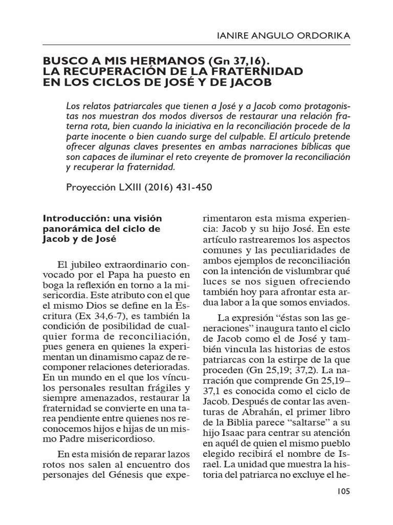 Busco A Mis Hermanos (GN 37,16) - La Recuperación de La Fraternidad en ...