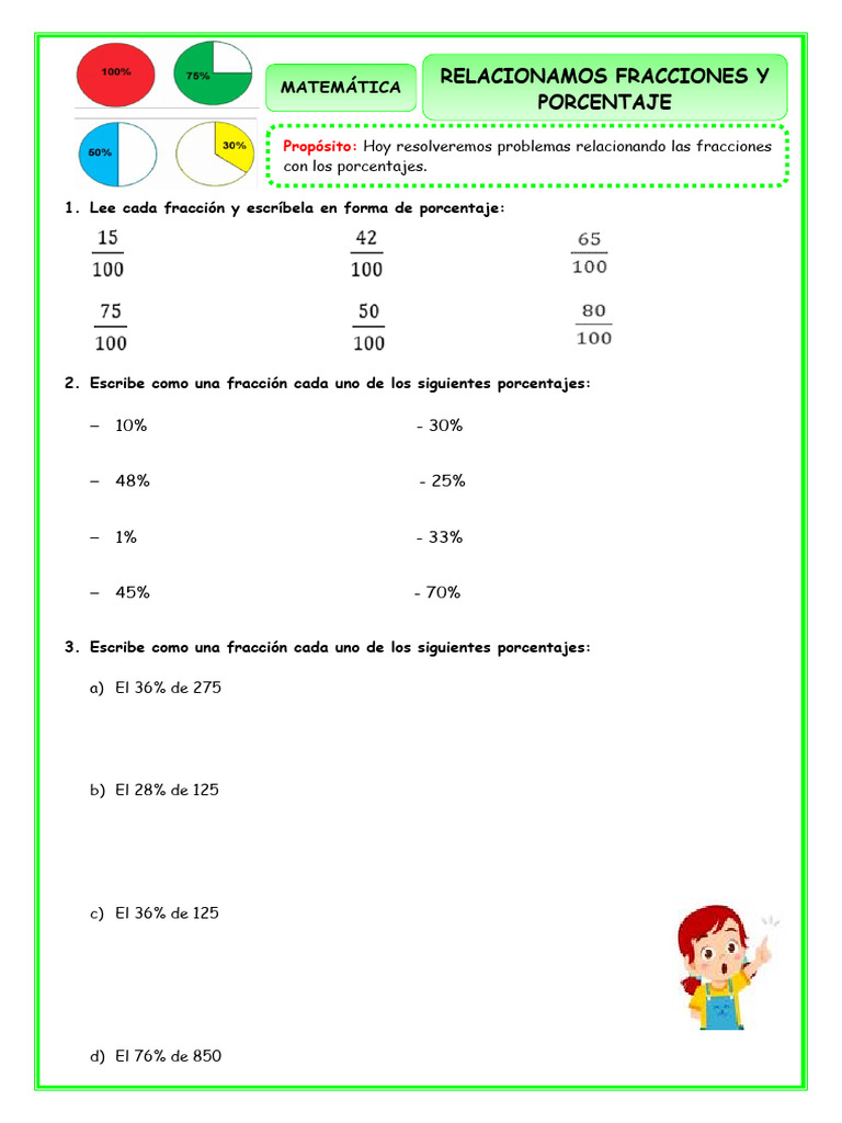 Relacionamos Fracciones y Porcentajes | PDF