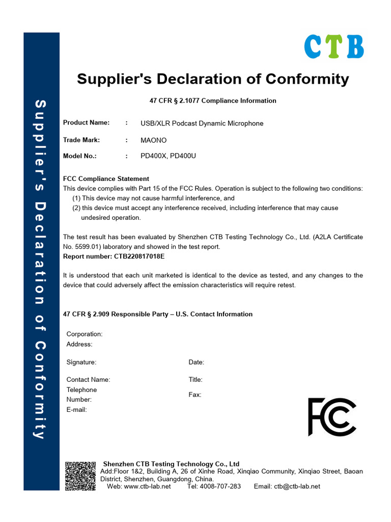 PD400X FCC Certification | PDF