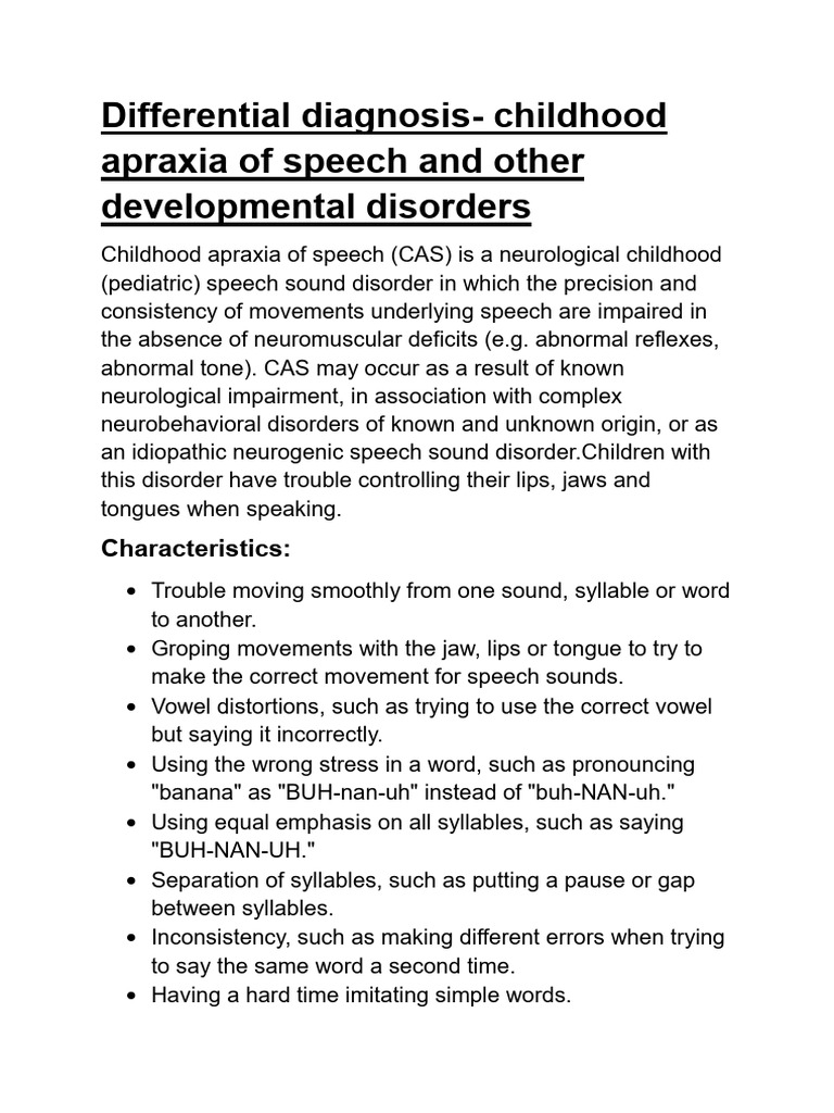 Childhood Apraxia and Other Developmental Disorders | PDF