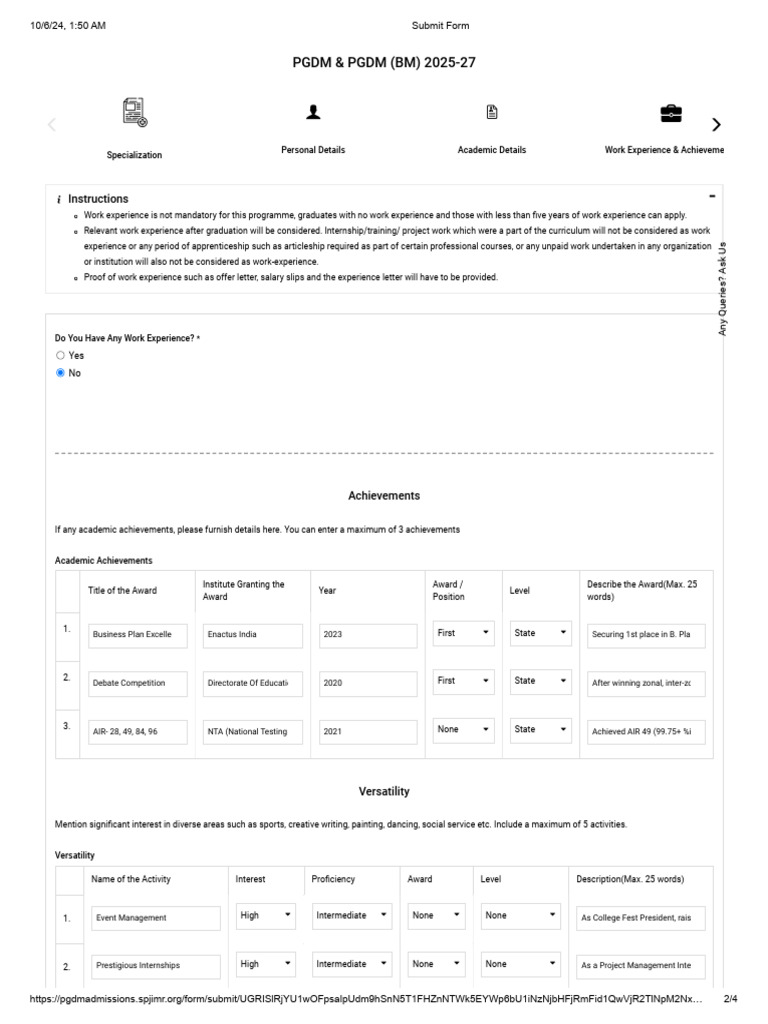 PGDM & PGDM (BM) 2025-27: Instructions | PDF