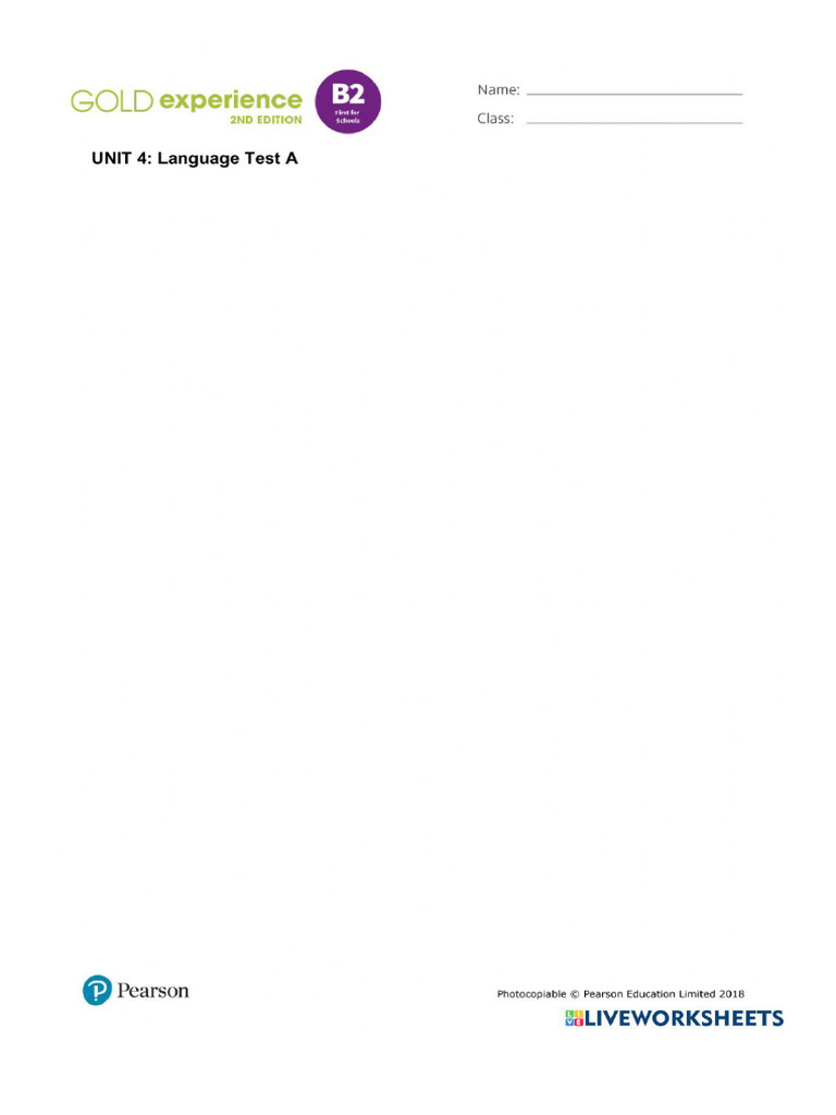 Gold Experience 2b Unit 4, Test A | PDF