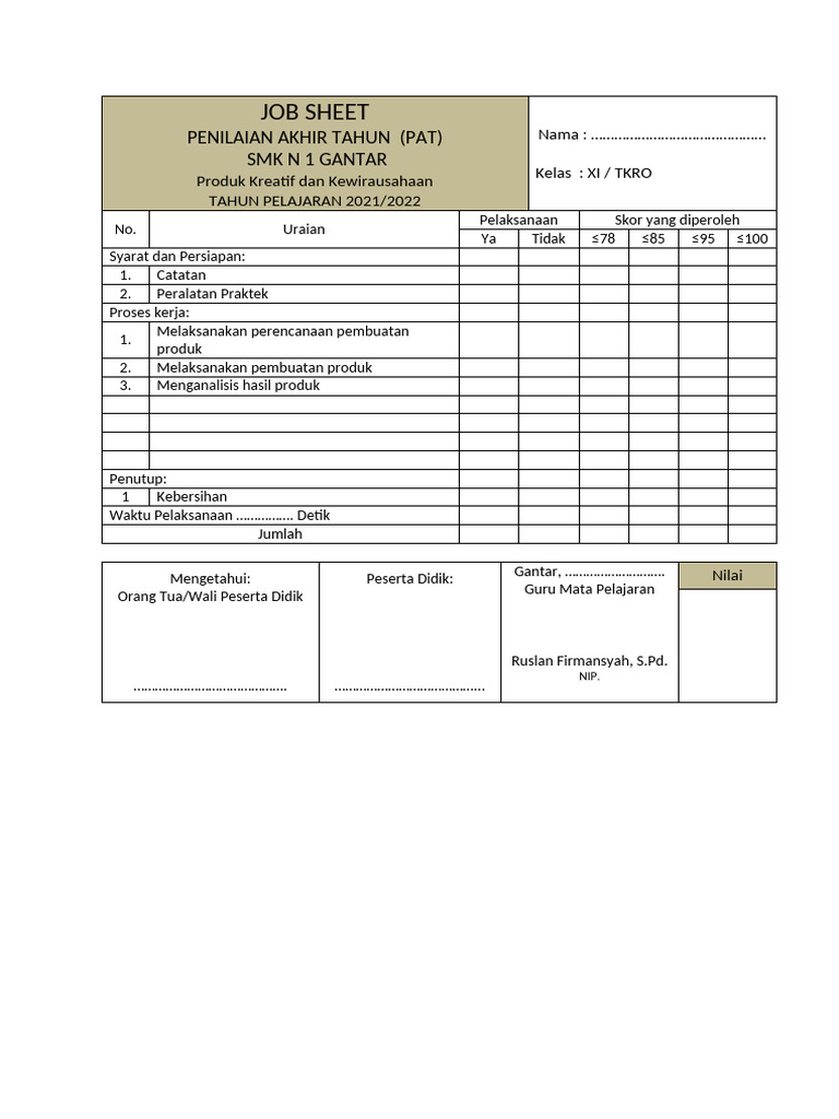 JOB SHEET PKK Ruslan | PDF