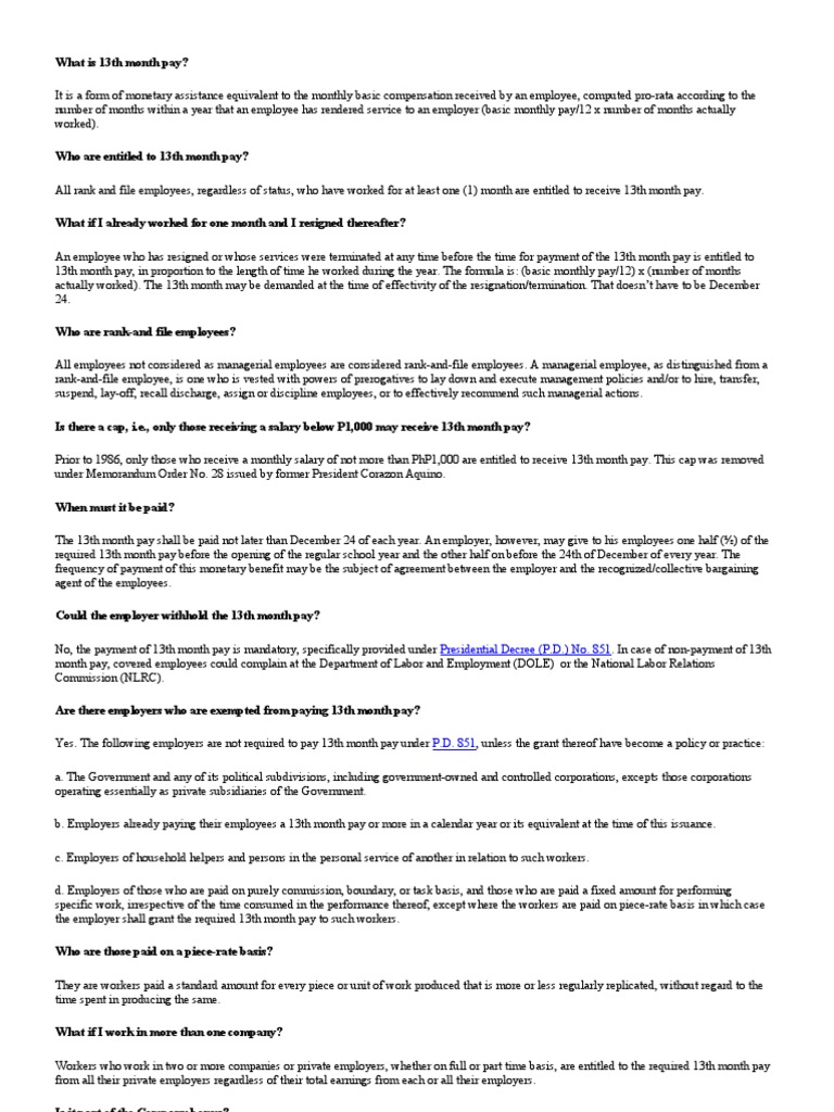 Understanding 13th Month Pay | PDF | Piece Work | United States Labor Law