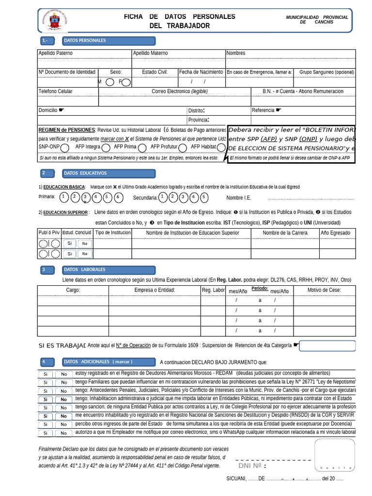 Hoja de Vida - Ficha de Datos (Ok) | PDF