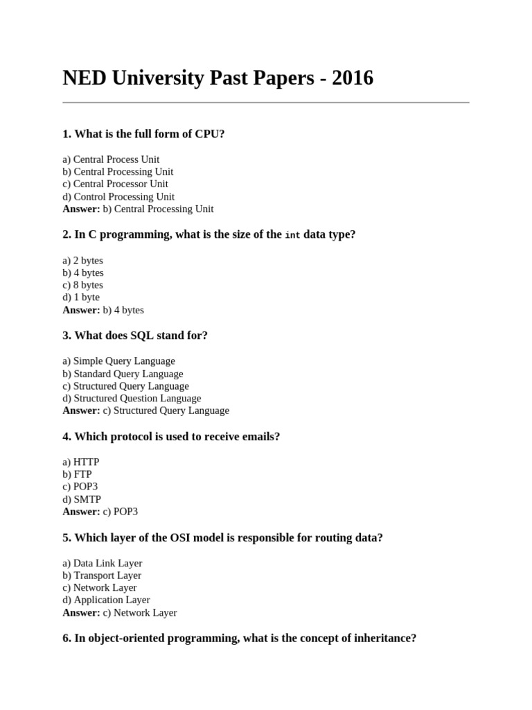 NED University Past Papers 2016 | PDF