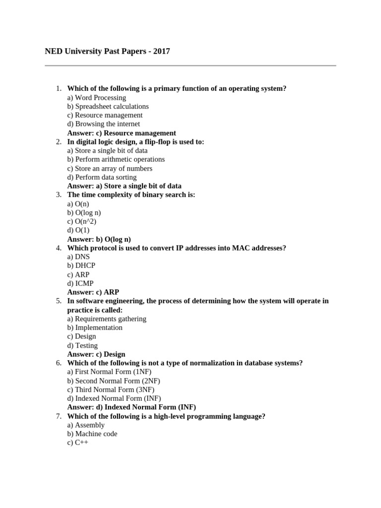 NED University Past Papers 2017 | PDF