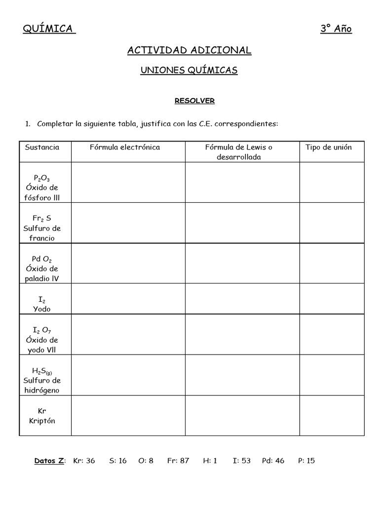 Actividad 4 ADICIONAL Uniones Qu-micas.docx | PDF