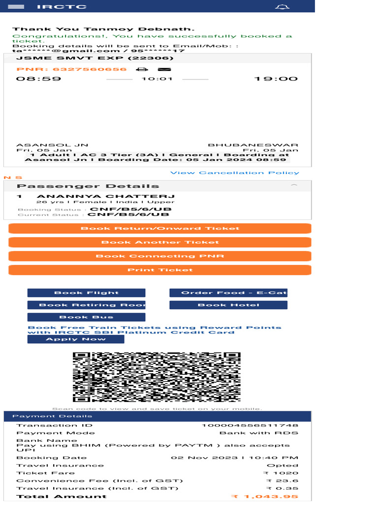 IRCTC Next Gen Ticket Booking Confirmation | PDF