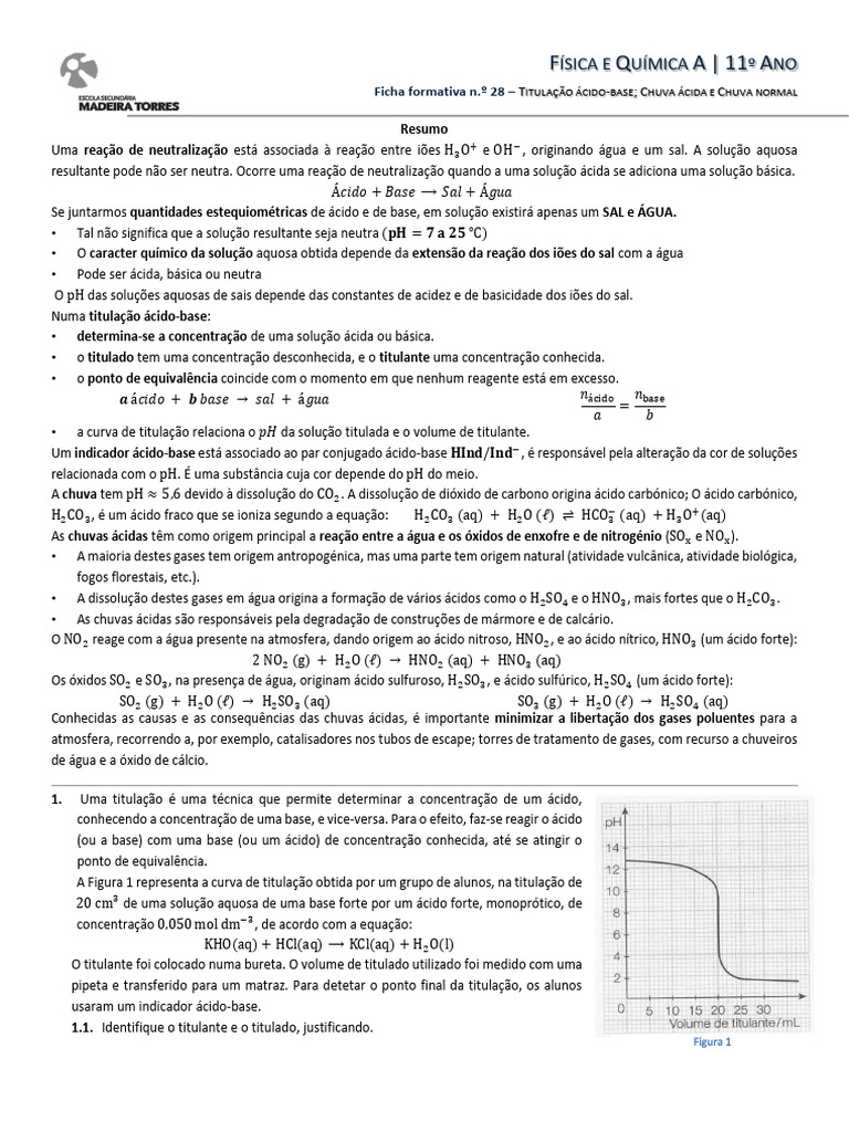 11 FF 28 Titulacao Acido Base | PDF | Ácido | Ácido nítrico