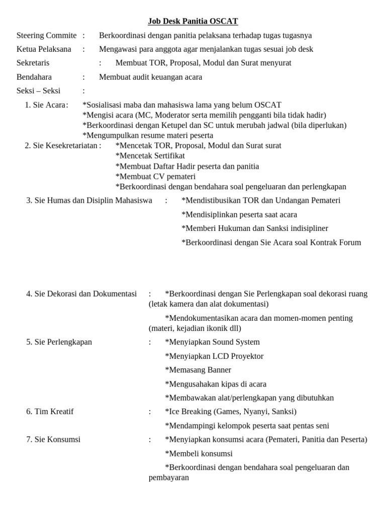 Job Desk Panitia OSCAT | PDF