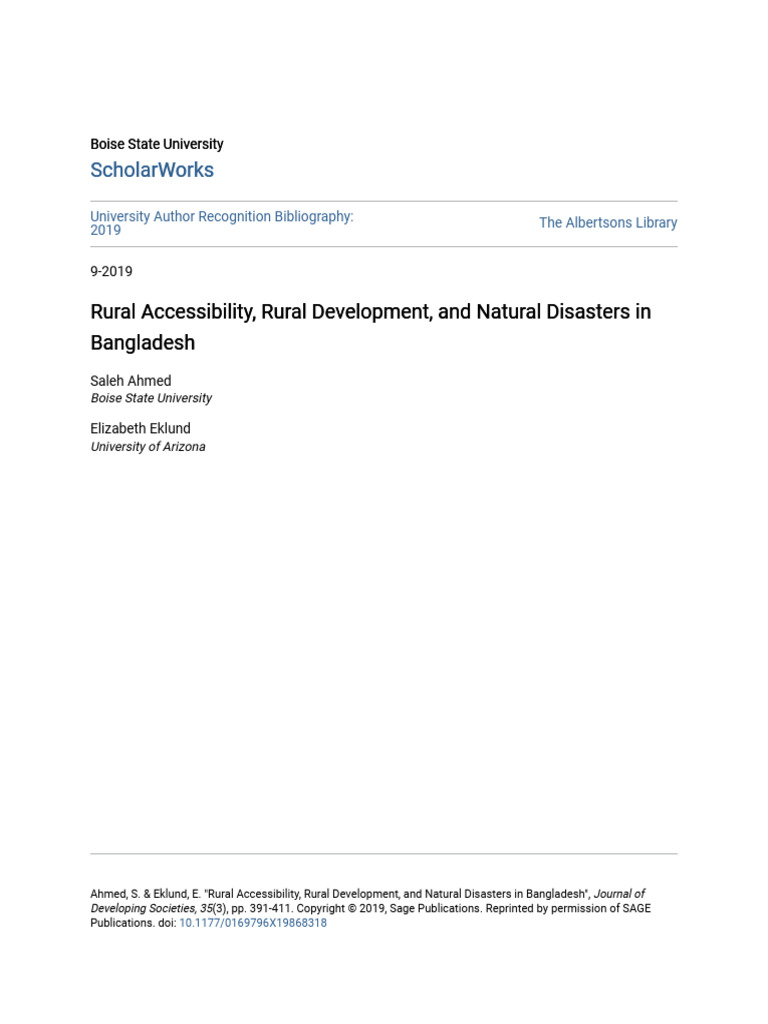 Rural Accessibility Rural Development and Natural Disasters in | PDF