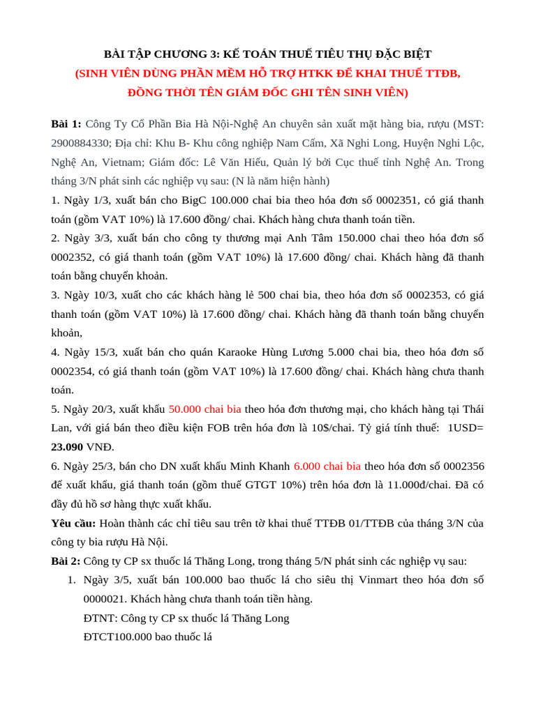 C3.BT Ke Toan Thue TTĐB | PDF