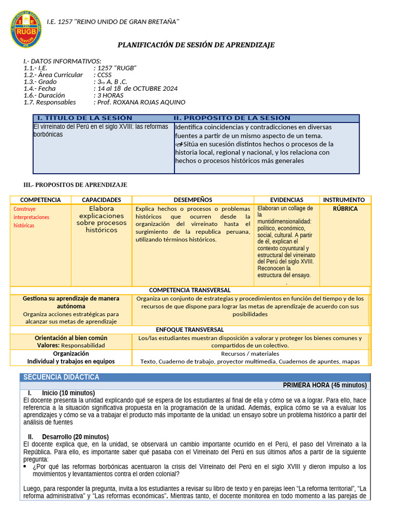 HGE - U5 - 3er Grado - Sesion 01 | PDF