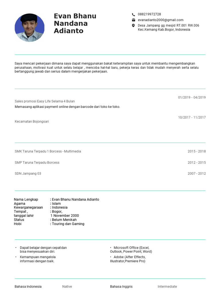 Evan Bhanu Nandana Adianto - CV | PDF