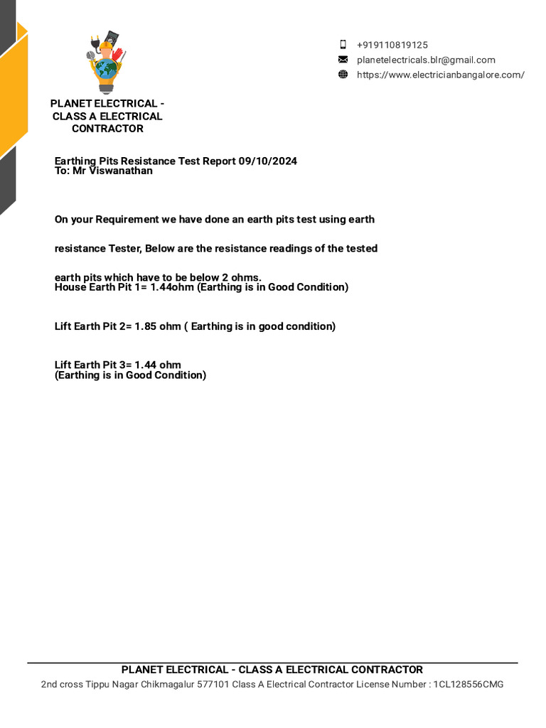 Earthing Report | PDF