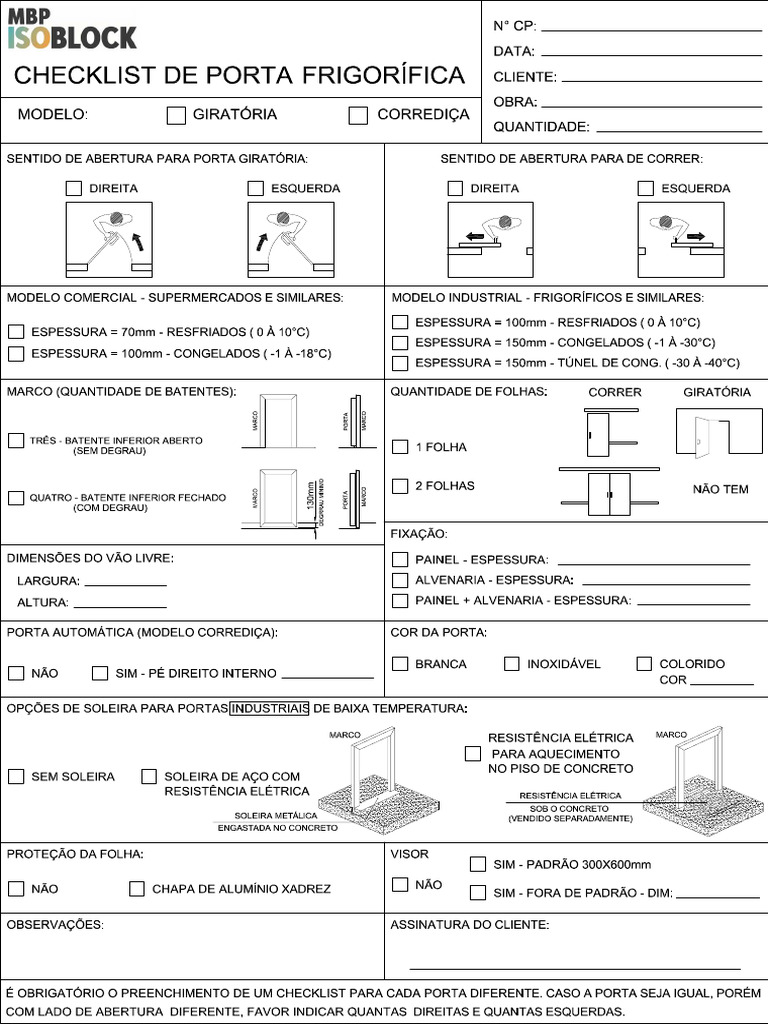 Checklist de Porta Frigorífica | PDF