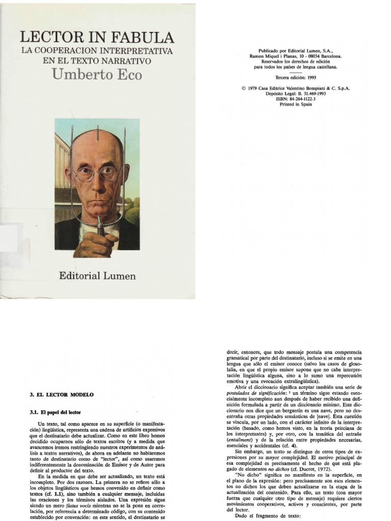 Lector in fabula. La cooperación interpretativa en el texto narrativo. CAPÍTULO 3 | PDF