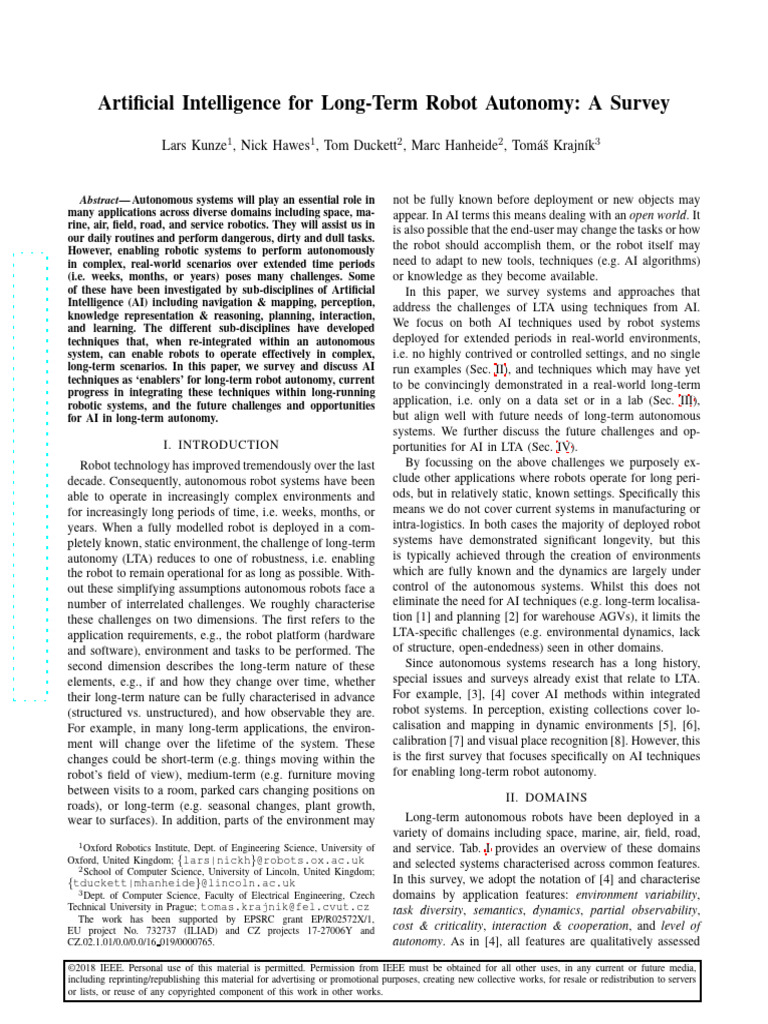 Ai For Long Term Robot Autonomy | PDF