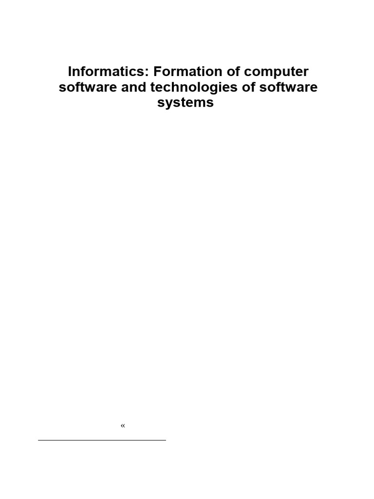 Informatics Formation of Computer Software and Technologies of Software Systems | PDF