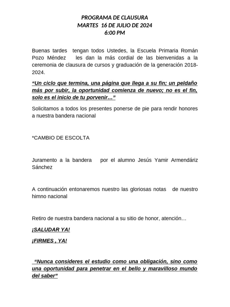 Programa de Clausura | PDF