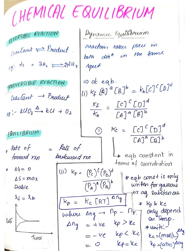 Chemical Equilibrium Short Notes | PDF