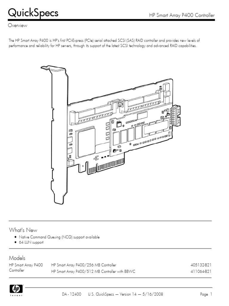 Quickspecs: HP Smart Array P400 Controller | PDF