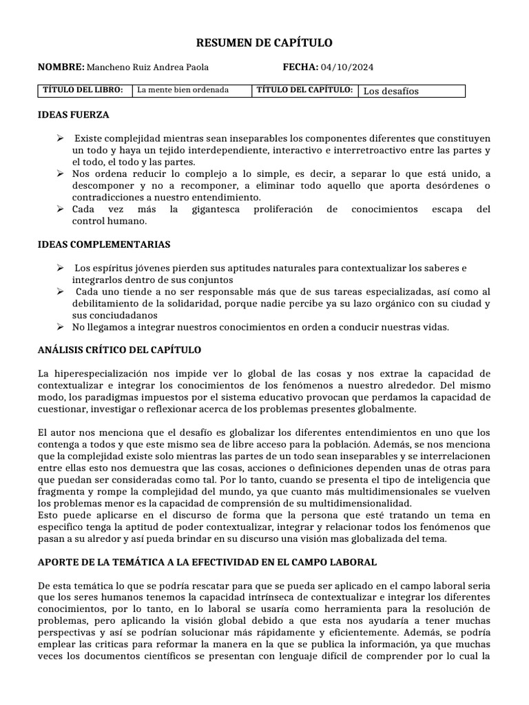 Resumenes Libro Mente Bien Ordenada Sept 2024 Feb 20255 | PDF