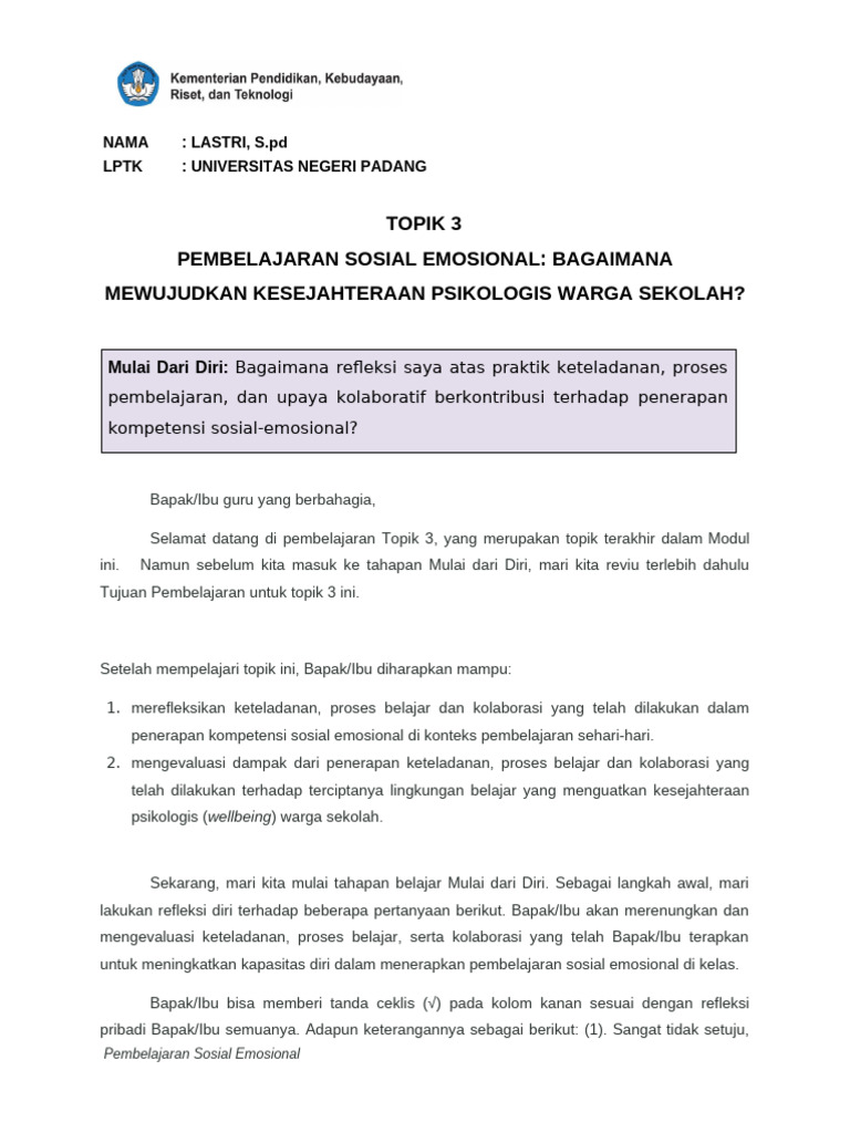 PSE - Topik 3 - Mulai Dari Diri - Docx (1) Done | PDF