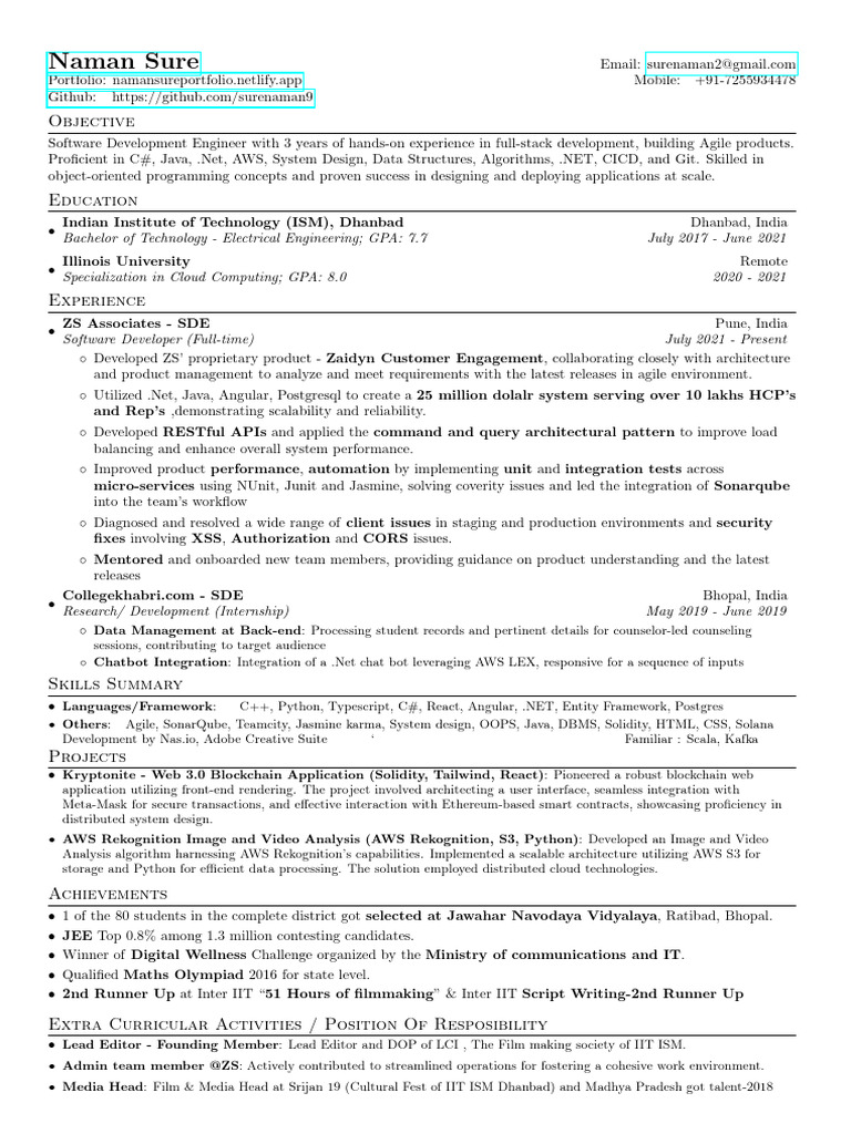 Naman Sure 3yrs CV | PDF