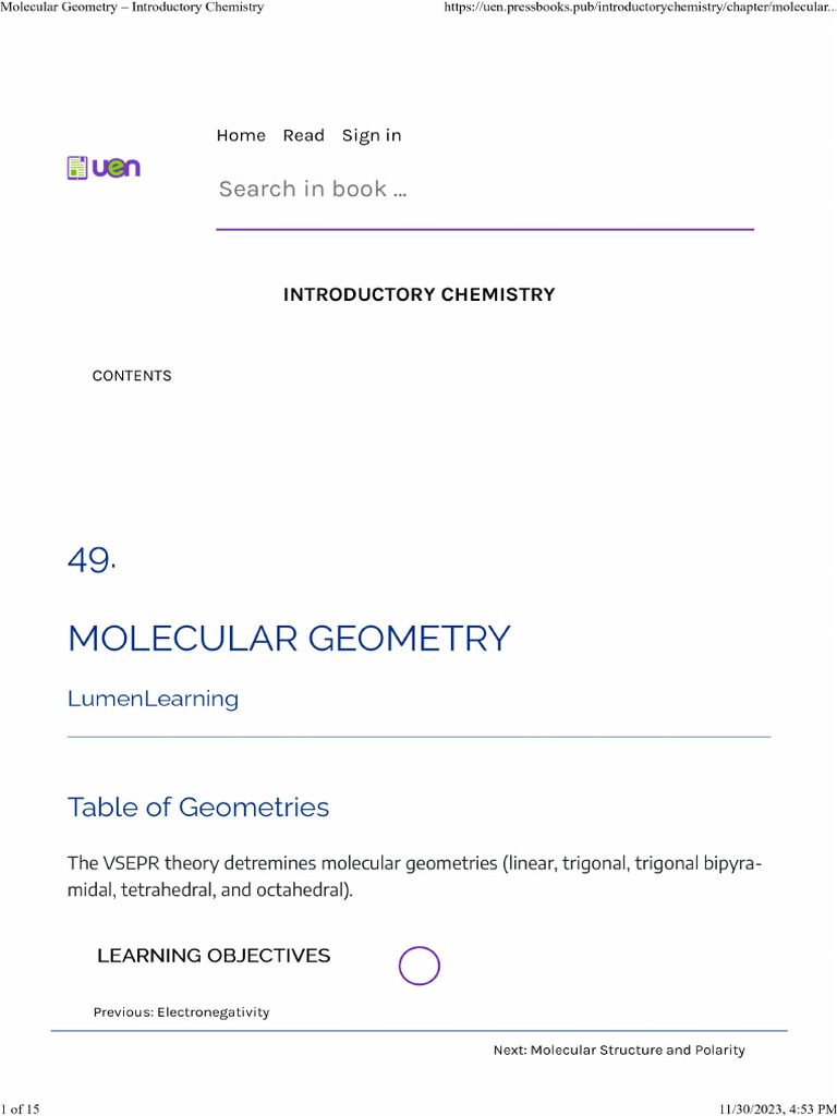 Molecular Geometry - Introductory Chemistry | PDF