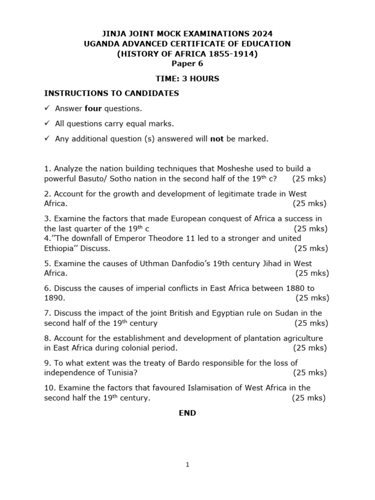 Jinja Joint Mock Exam 2024: History Paper | PDF | Sudan | Politics