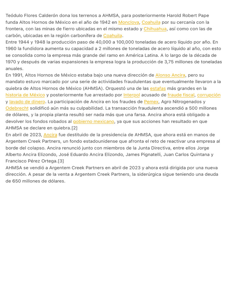Teódulo Flores Calderón Dona Los Terrenos A AHMSA, para Posteriormente ...
