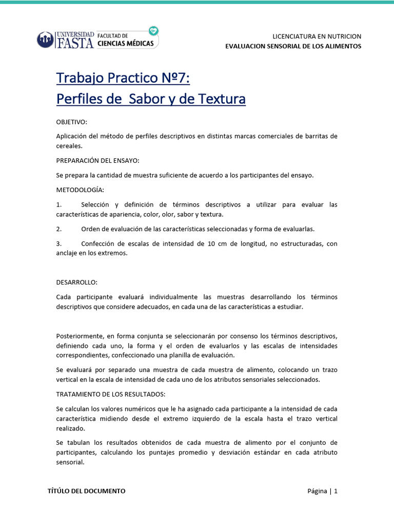 TP7 Perfiles Sensoriales 2022 | PDF