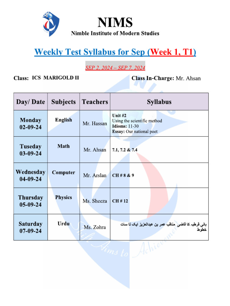 Ics MG II Week 1 Sep | PDF