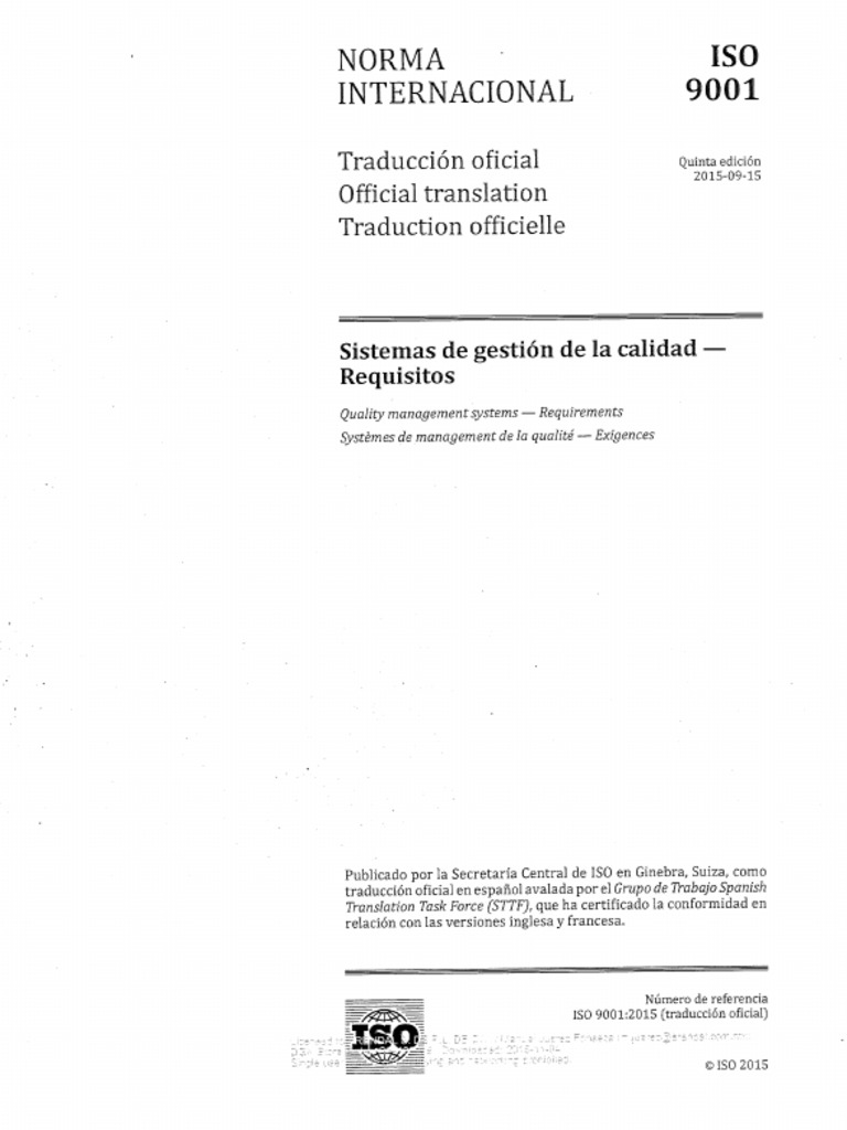 ISO 9001 2015 Sistemas de Gestion de Calidad (Requisitos) | PDF