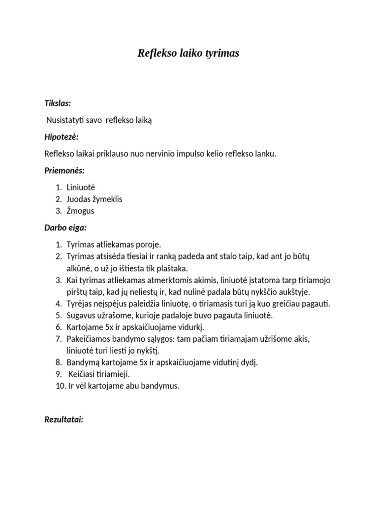 Reflekso Laiko Tyrimas | PDF