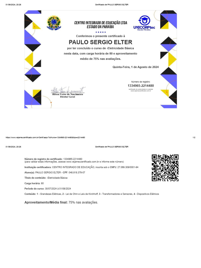 Certificado de Paulo Sergio Elter | PDF