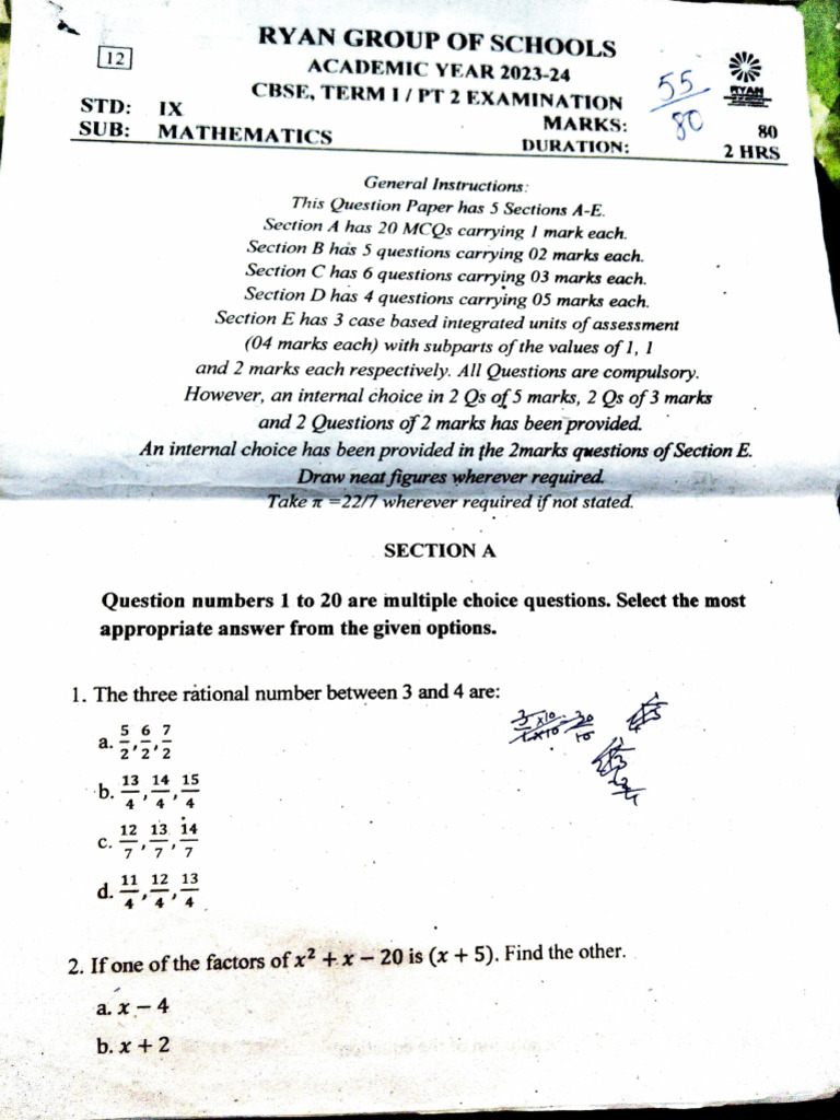 Maths Term 1 PT 2 Exam | PDF