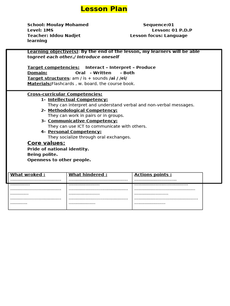 My Lessons 1MS 2 | PDF